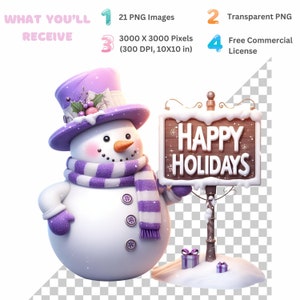 Purple Christmas Snowman Clipart - Festive Purple Snowman Clipart ...