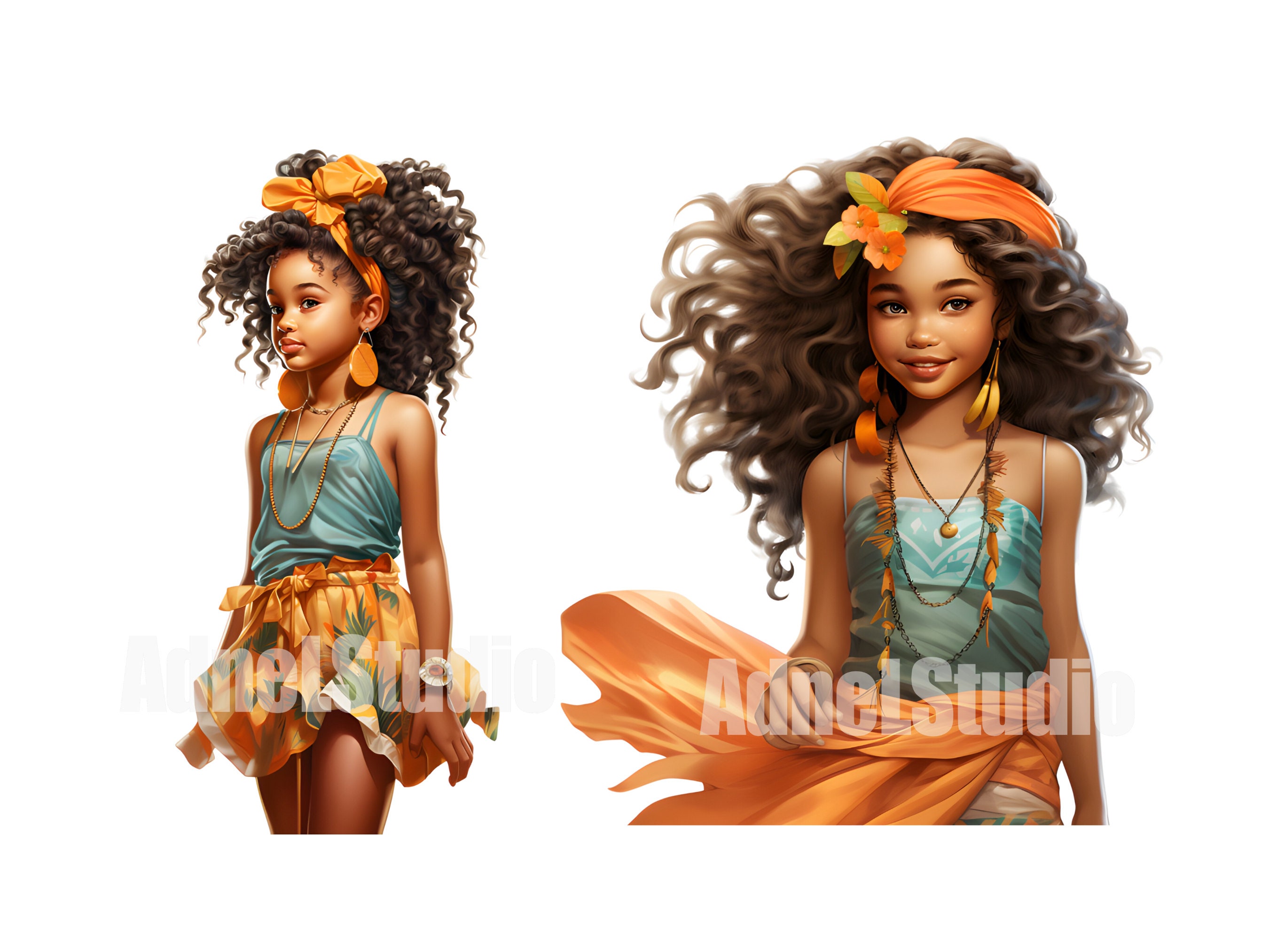 Caribbean Little Girl Clipart - Caribbean Fashion Girl Clipart, Digital ...