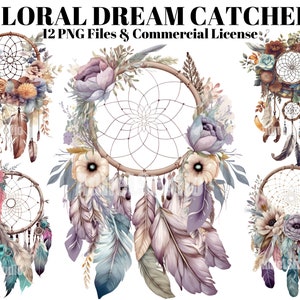 Boho Floral Dreamcatcher Clipart - Watercolor Boho Floral Clapart, DIY ...