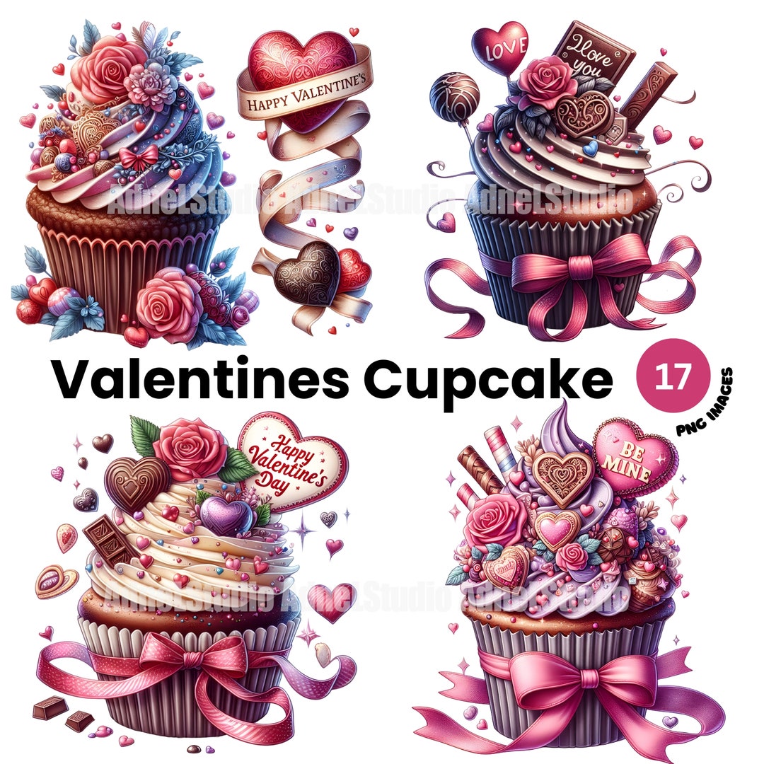 Watercolor Valentines Cupcake Clipart, Valentines Love Cupcake, Love ...