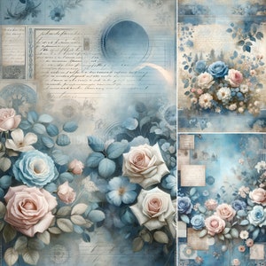 Vintage Blue Rose Junk Journal, Shabby Paper Roses, Vintage Victorian ...