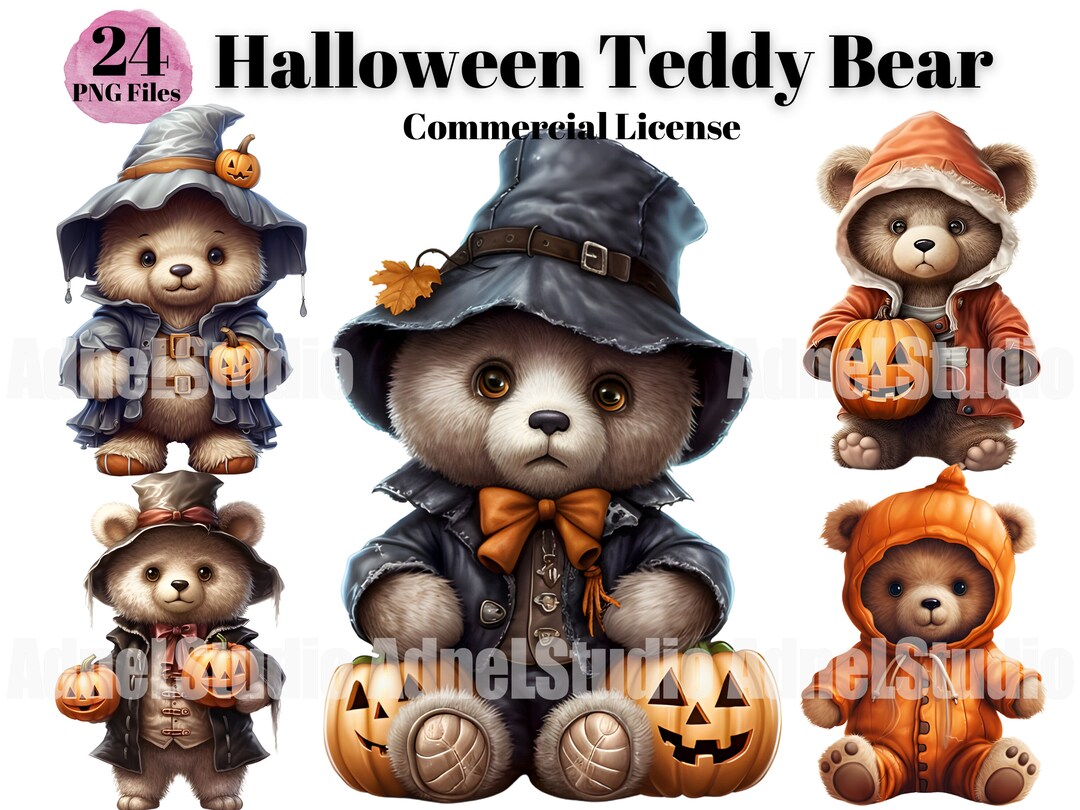Halloween Teddy Bear Clipart Halloween Clipart Watercolor - Etsy