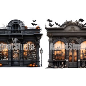 Halloween Storefront Clipart, Watercolor Halloween Shop Clipart ...