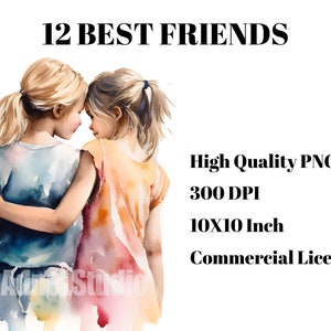 Watercolor Best Friends Clipart - 12 Watercolor Kids Girl BFF Clipart ...