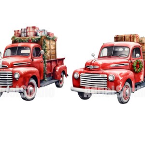 Christmas Truck Clipart - Watercolor Christmas Clipart, Vintage Red ...