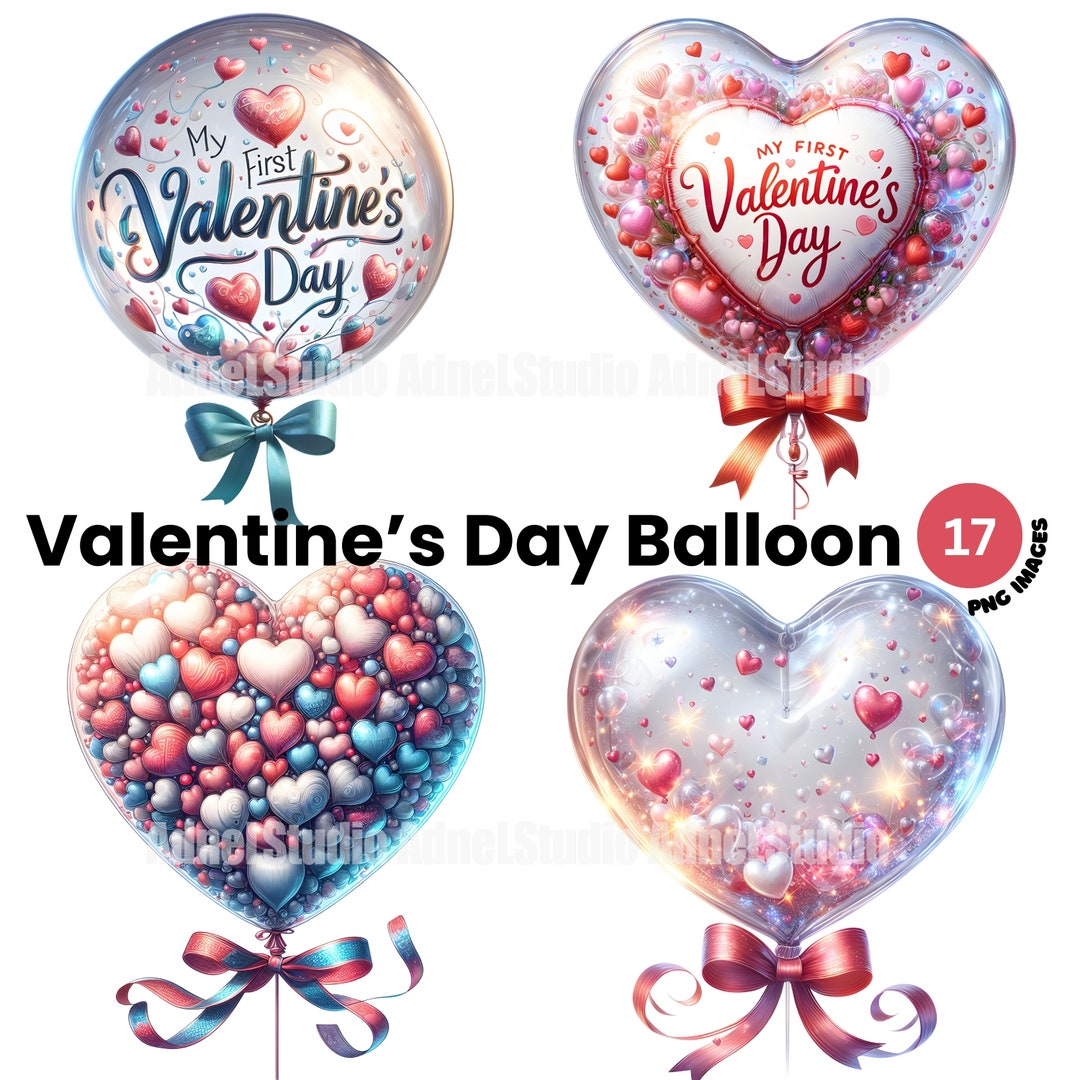 Valentines Day Balloon Clipart, Watercolor Valentines Day Clipart ...