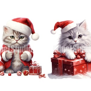 Christmas Cat Clipart - Christmas Clipart, Watercolor Christmas Cat PNG ...