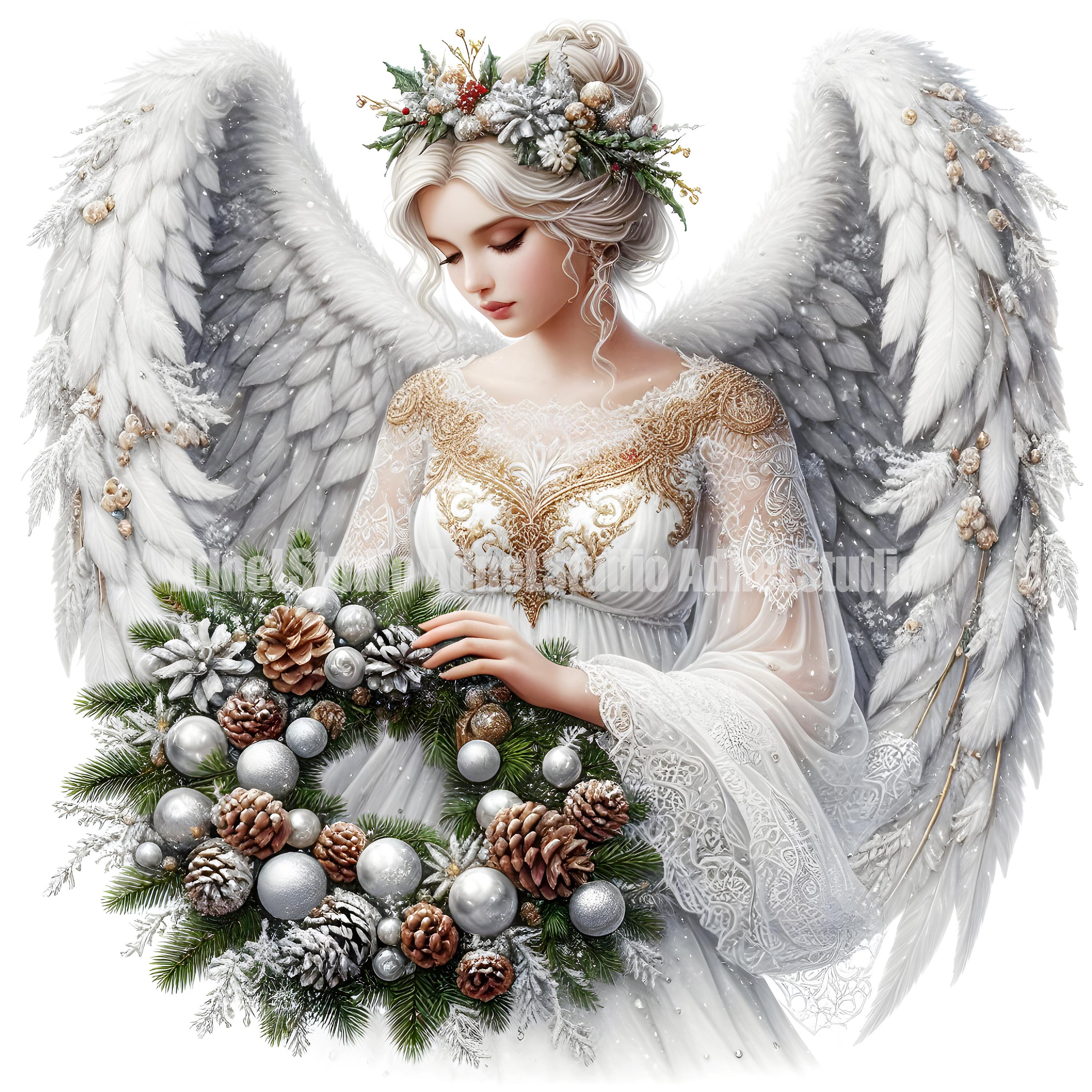 Cozy Winter Angel Digital Print, Christmas Angel Clipart, Elegant ...
