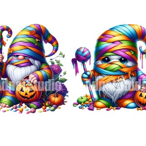 Halloween Mummy Gnome Clipart Bundle, Sweet Candy Gnome PNG, Colorful ...