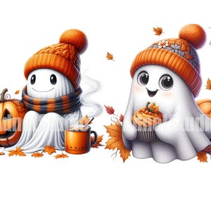 Spooky Ghost Clipart, Cute Halloween Ghosts in Cozy Hats, Sublimation ...