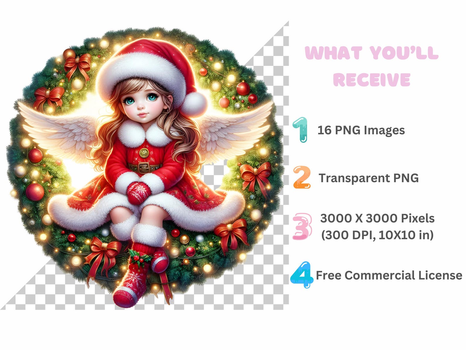 Christmas Little Angel PNG Clipart Bundles, Holiday Decor Art, Festive ...