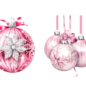 Pink Christmas Ornaments Clipart, Watercolor Christmas Ornament PNG ...