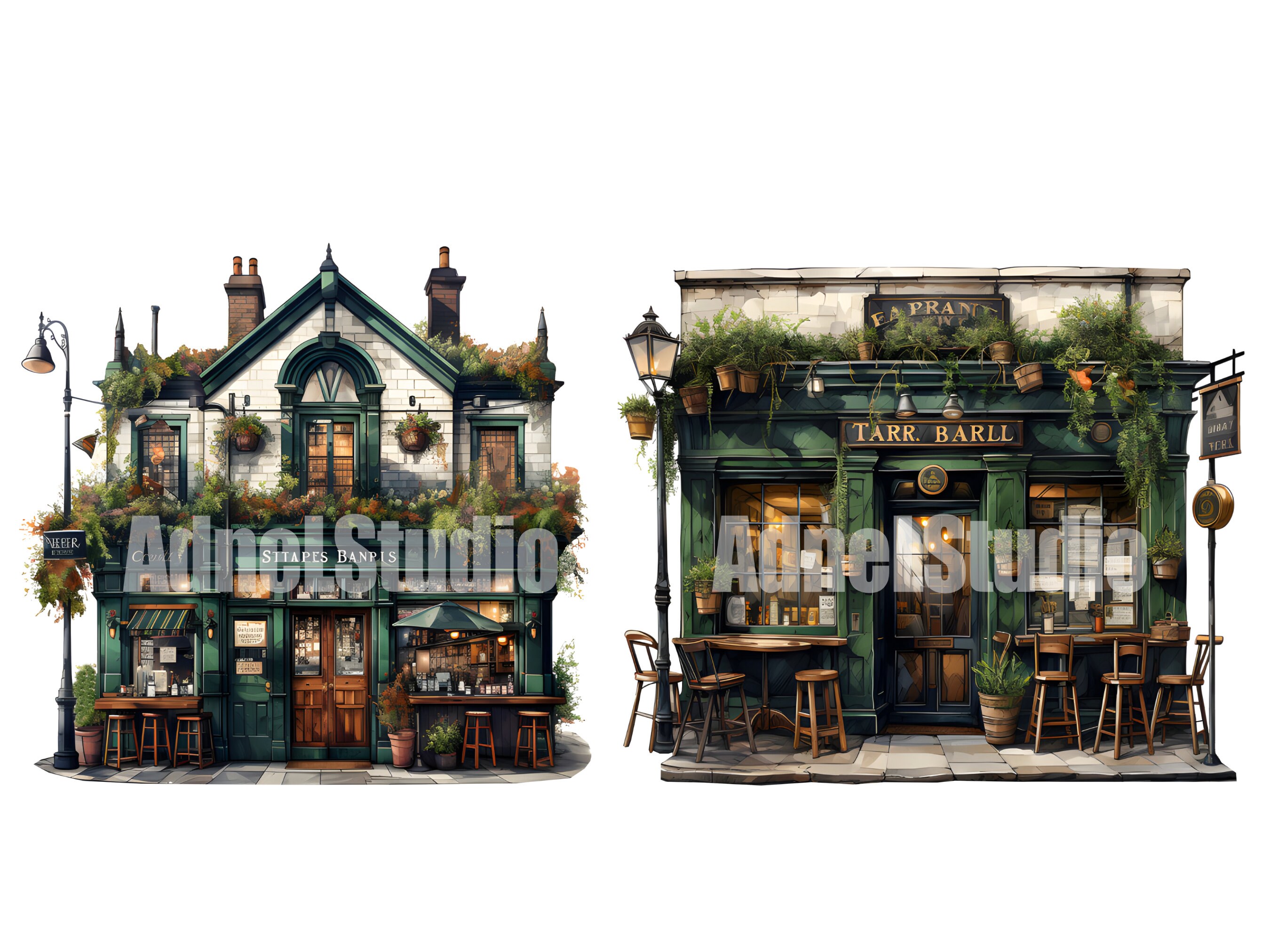 Watercolor Irish Pub Clipart - Iris Beer Pub Clipart, Digital ...