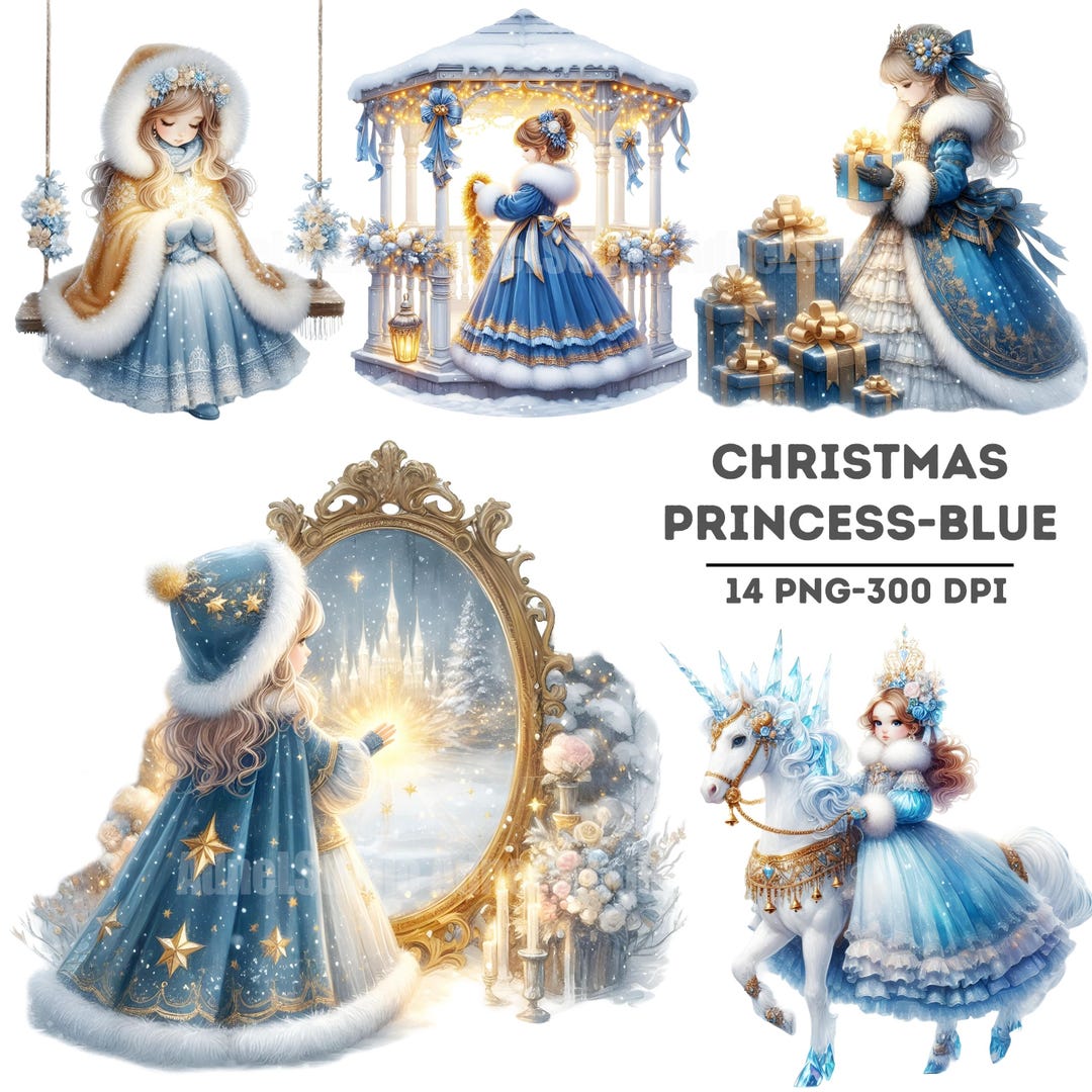 Blue Christmas Princess Clipart, Victorian Princess PNG, Christmas ...
