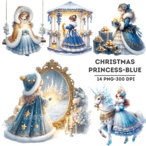 Blue Christmas Princess Clipart, Victorian Princess PNG, Christmas ...