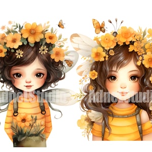 Cute Bee Fairy Clipart - Watercolor Flower Bee Fairy PNG, Bee Girl ...