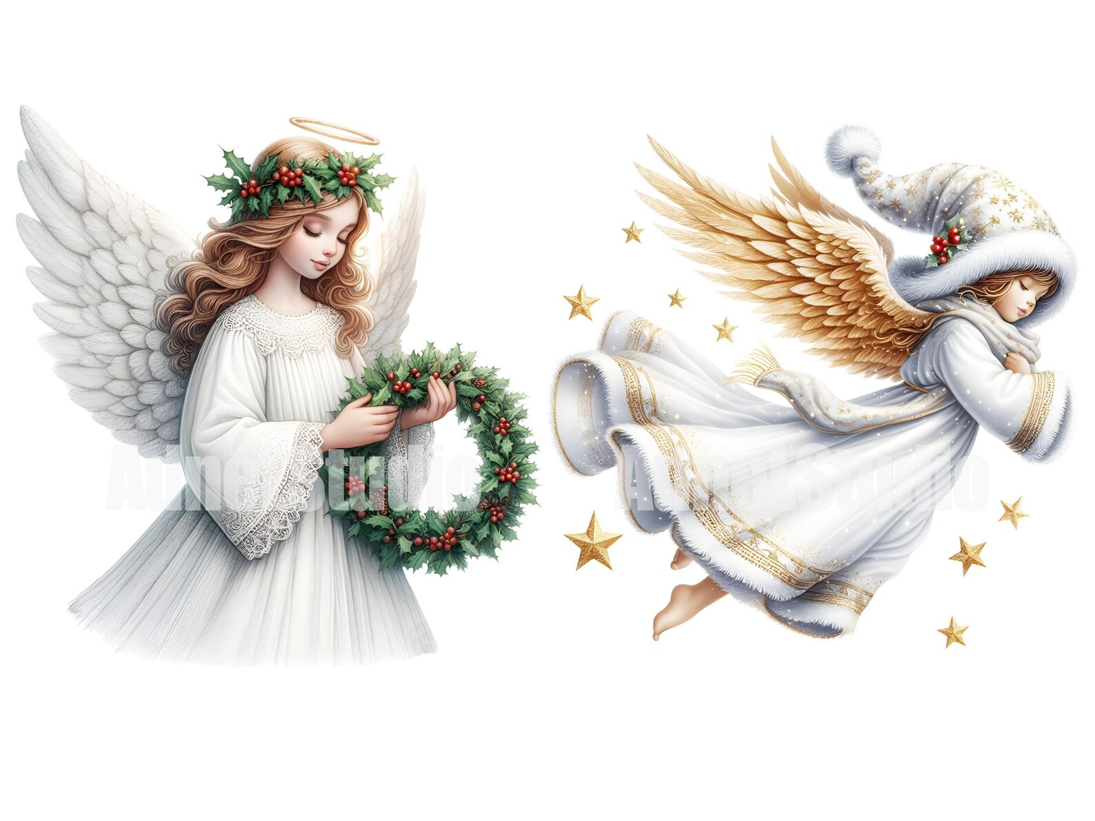 Christmas Angel Clipart Bundle, Holiday Angels Digital Art, Angel ...