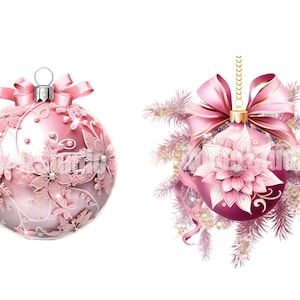Pink Christmas Ornaments Clipart, Watercolor Christmas Ornament PNG ...