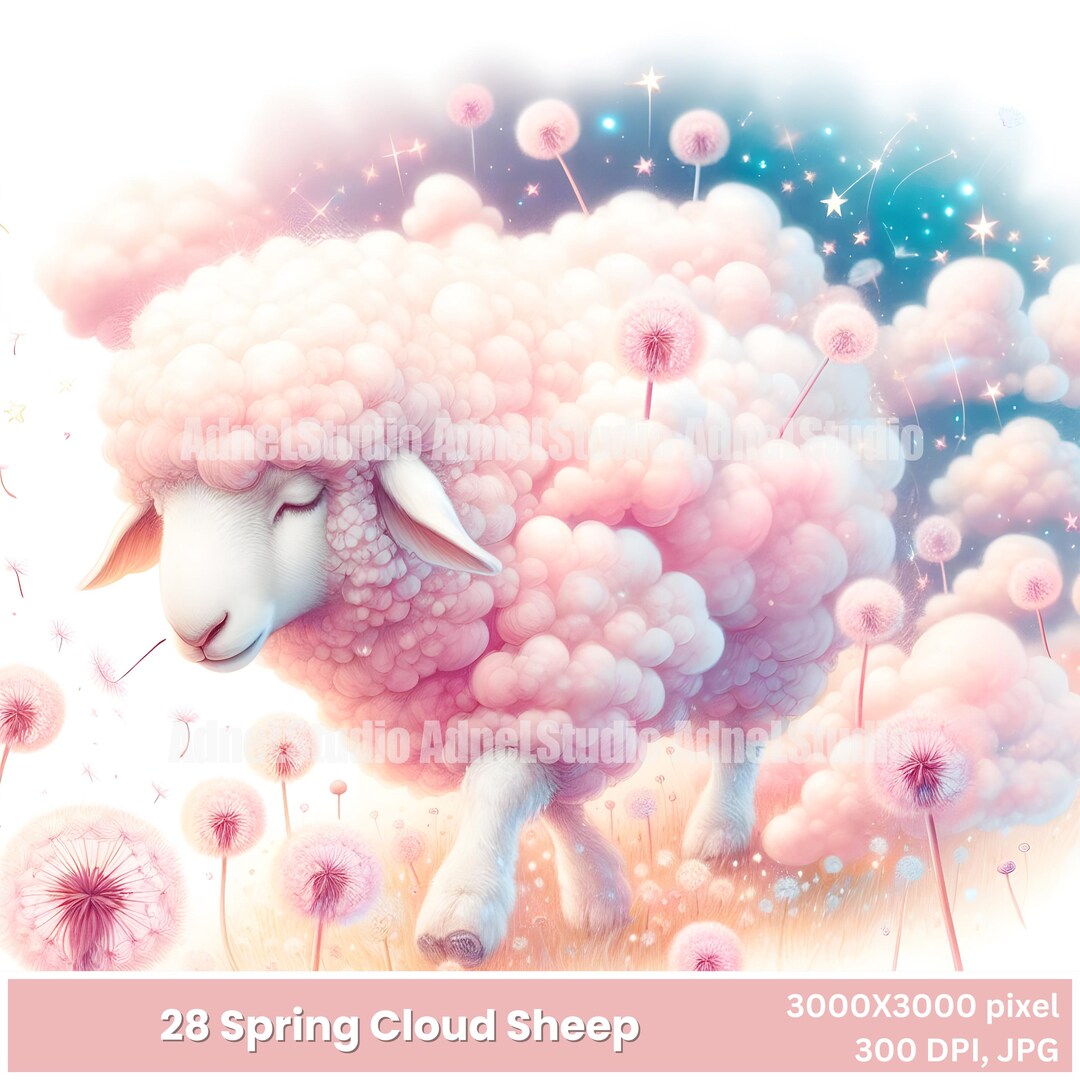 Watercolor Cloud Sheep, Dreamy Fantasy Art, Pastel Animal Print, Cute ...