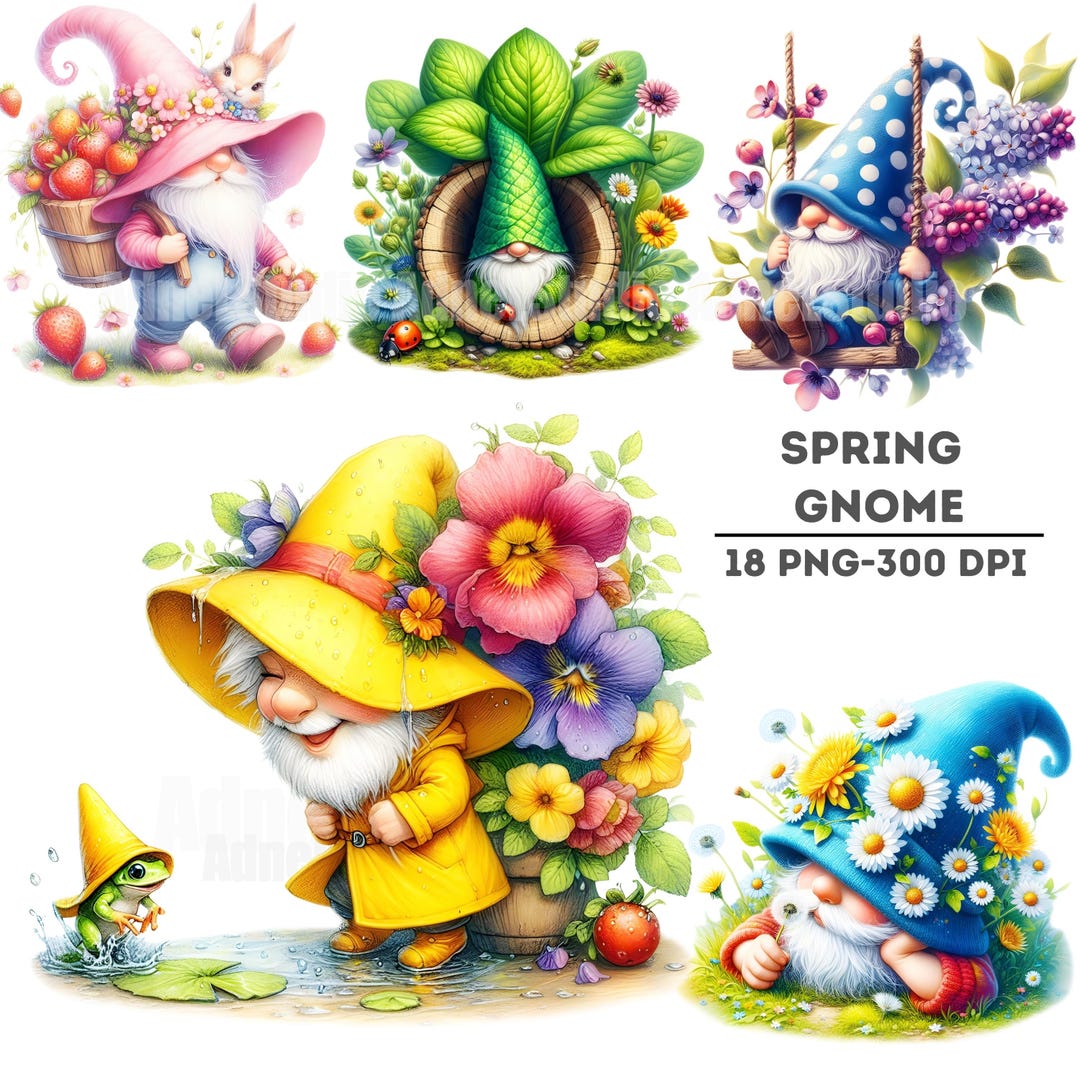 Watercolor Spring Gnome Clipart, Cute Gnome PNG, Floral Gnome Digital ...
