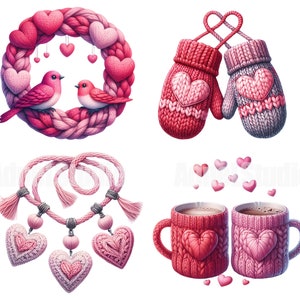 Watercolor Knitted Valentines Clipart, Watercolor Valentines Day ...