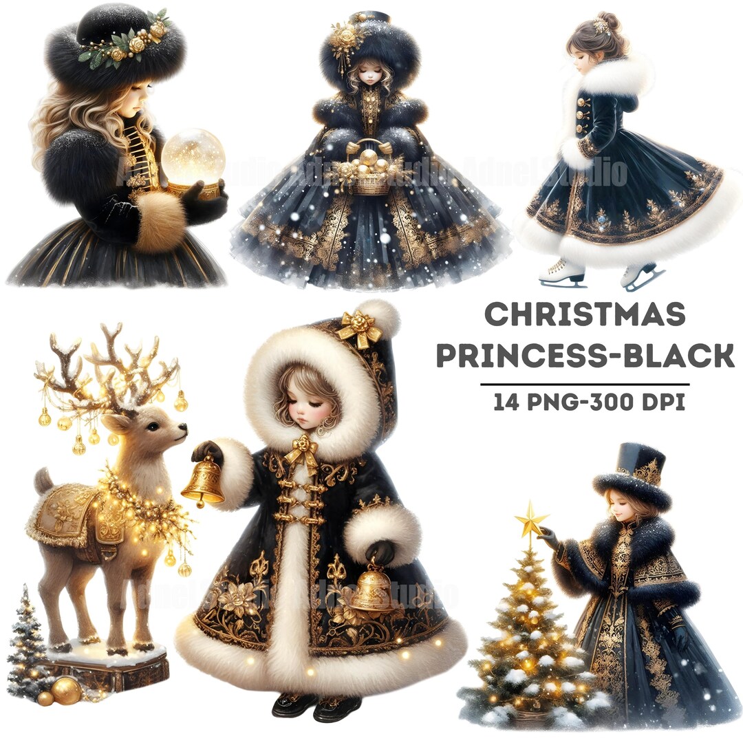 Black Christmas Princess Clipart, Victorian Princess PNG, Christmas ...