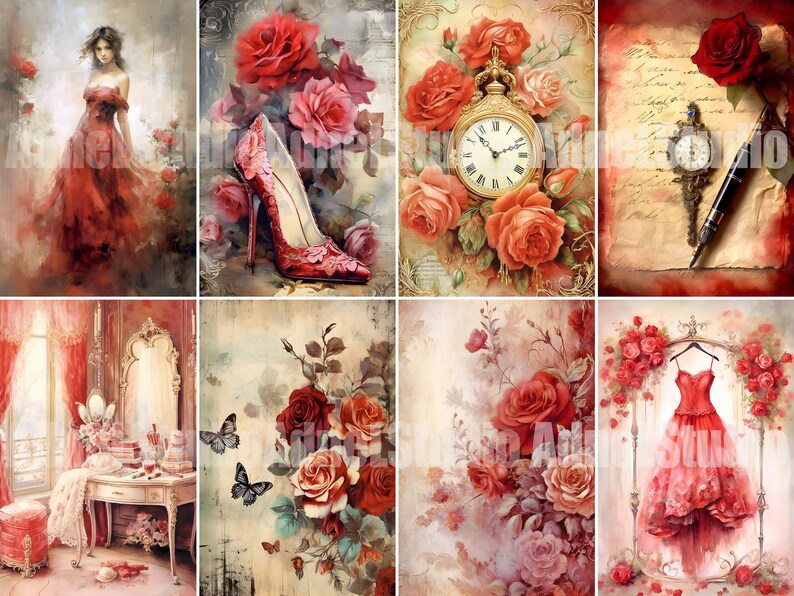 Red Vintage Victorian Junk Journal Bundle, Red Junk Journal, Red ...