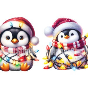 Festive Christmas Penguin Clipart, Cute Holiday Digital Art, Winter ...