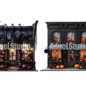 Halloween Storefront Clipart, Watercolor Halloween Shop Clipart ...