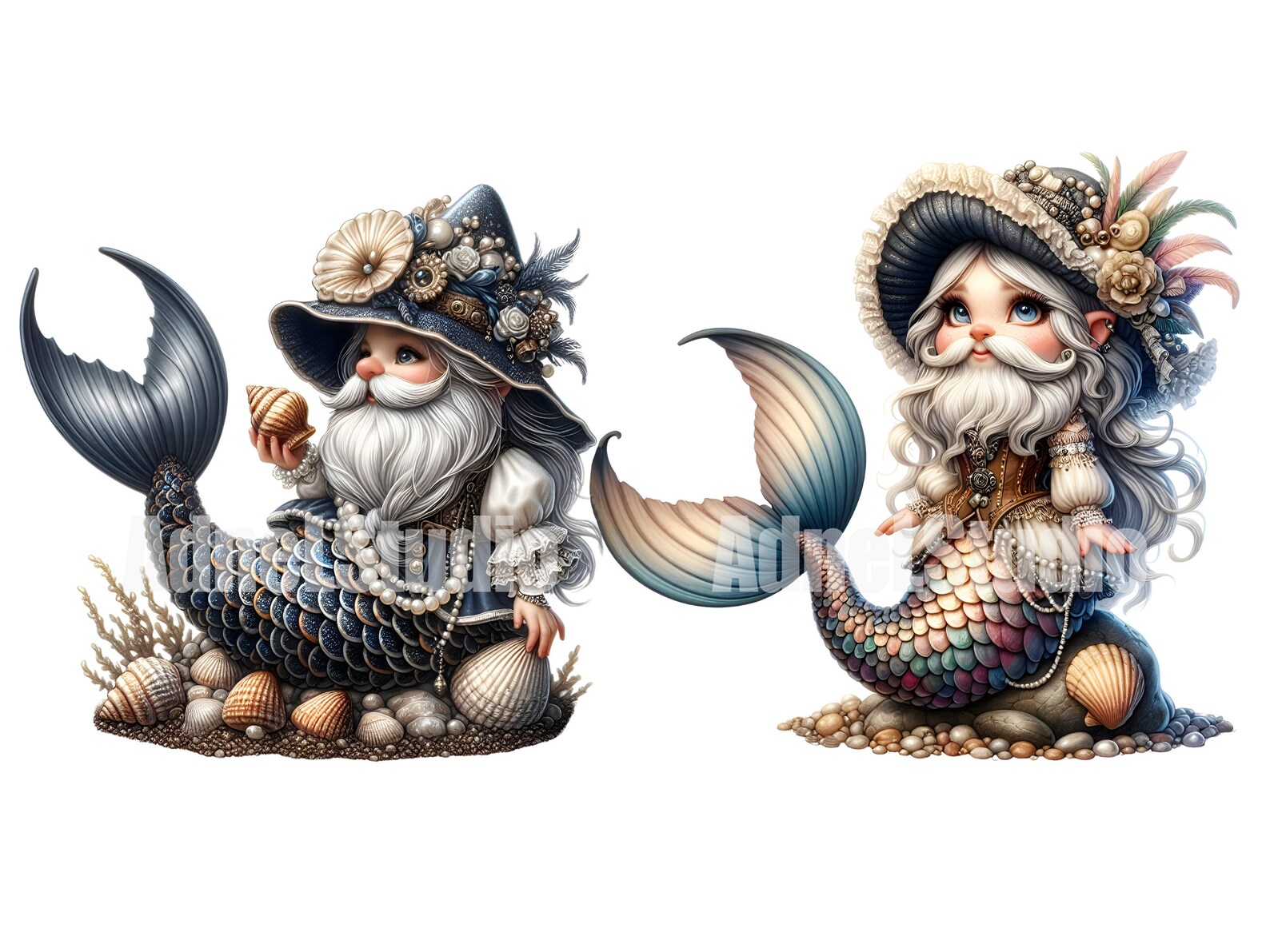 Watercolor Mermaid Gnome Clipart, Watercolor Mermaid Clipart ...