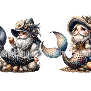 Watercolor Mermaid Gnome Clipart: Nautical PNG Images (digital Download ...