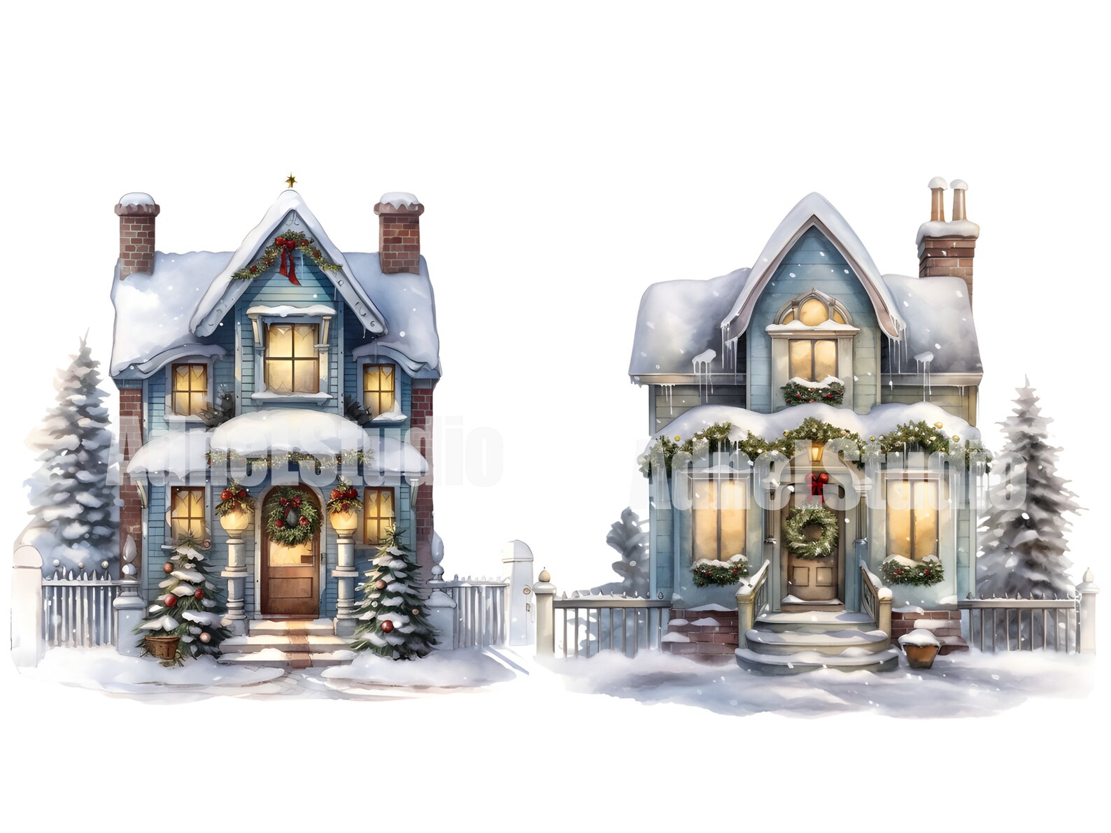 Watercolor Christmas House Clipart Cozy Christmas House Clipart ...