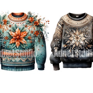 Christmas Ugly Sweater Clipart - Watercolor Christmas Sweater Clipart ...