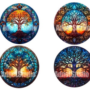 Stained Glass Tree of Life Clipart, Watercolor Tree of Life ...