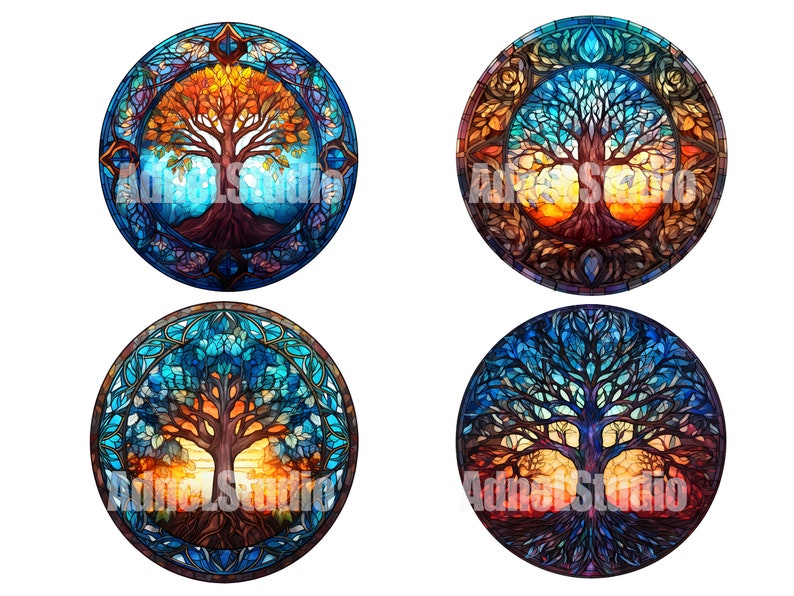 Stained Glass Tree of Life Clipart, Watercolor Tree of Life ...