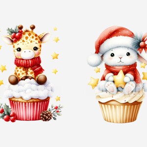 Adorable Animals on Cupcakes PNG Clipart Set, Cute Christmas Clipart ...