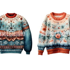 Christmas Ugly Sweater Clipart - Watercolor Christmas Sweater Clipart ...