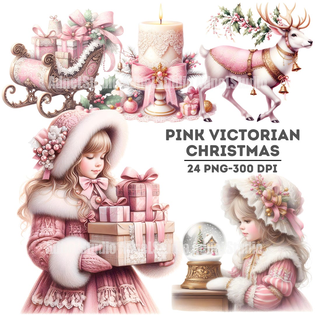 Pink Victorian Christmas PNG Clipart, Pink Christmas Clipart, Winter ...
