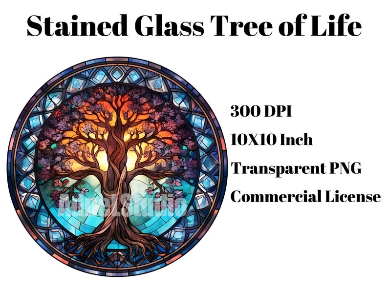 Stained Glass Tree of Life Clipart, Watercolor Tree of Life ...