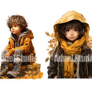 Autumn Boy Clipart - Watercolor Autumn Fashion Boy Clipart, Transparent ...