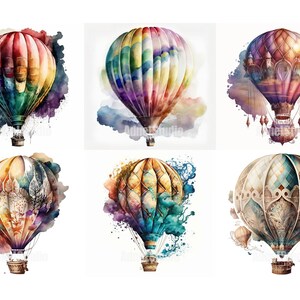 Watercolor Hot Air Balloon Clipart - 12 High Quality JPG Clipart ...