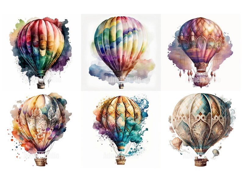 Watercolor Hot Air Balloon Clipart 12 High Quality JPG - Etsy