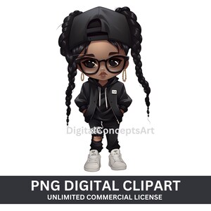 Black Hip Hop Girl Clipart, Black Chibi Girl Png, African American ...