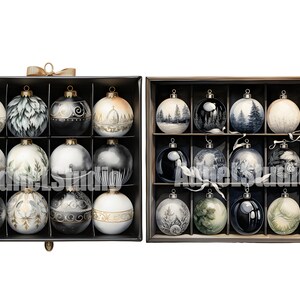 Christmas Black Bauble Clipart, Cozy Christmas Baubles Box Clipart ...