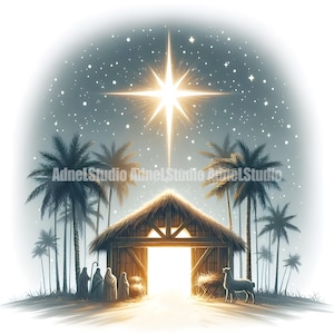 Christmas Nativity Scene Clipart Set, Religious Christmas Designs, Holy ...