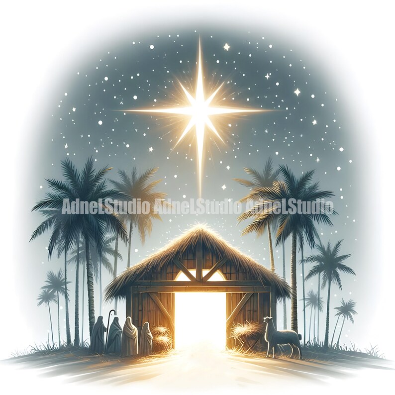 Christmas Nativity Scene Clipart Set, Religious Christmas Designs, Holy ...