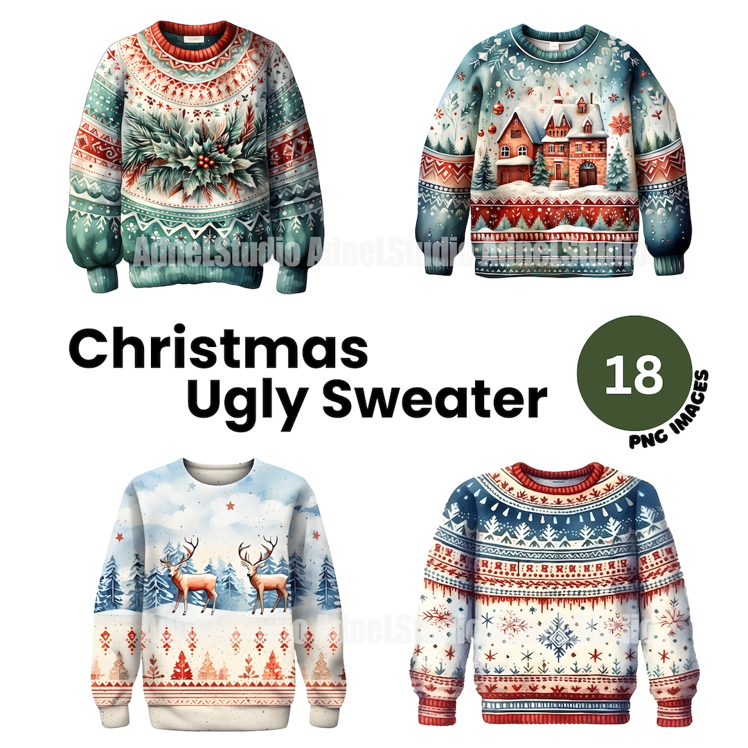 Christmas Ugly Sweater Clipart - Watercolor Christmas Sweater Clipart ...
