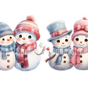 Christmas Snowman Clipart, Christmas Clipart, Watercolor Snowman Couple ...