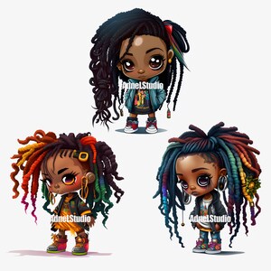 Beautiful Dread Loc Black Girl Png, Magic Melanin Black Hip Hop Chibi ...
