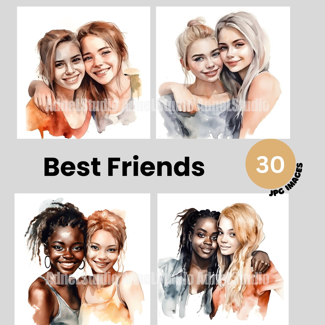 Watercolor Best Friends Clipart - 30 High Quality Jpgs Files ...